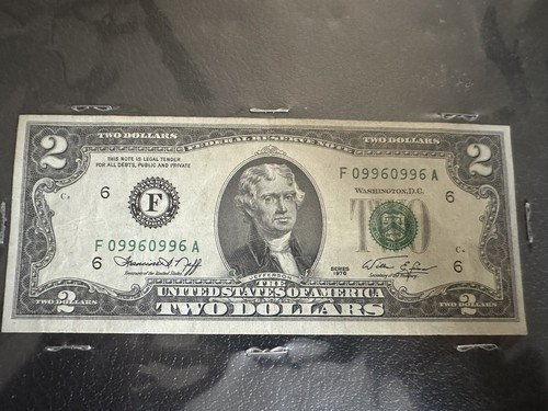 1976 $2 dollar bill Repeating Cycle Low Serial Number Money Unique ...