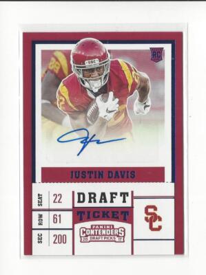 2017 Contenders Draft Blue #161 Justin Davis Rookie AUTOGRAPH Rams USC ...