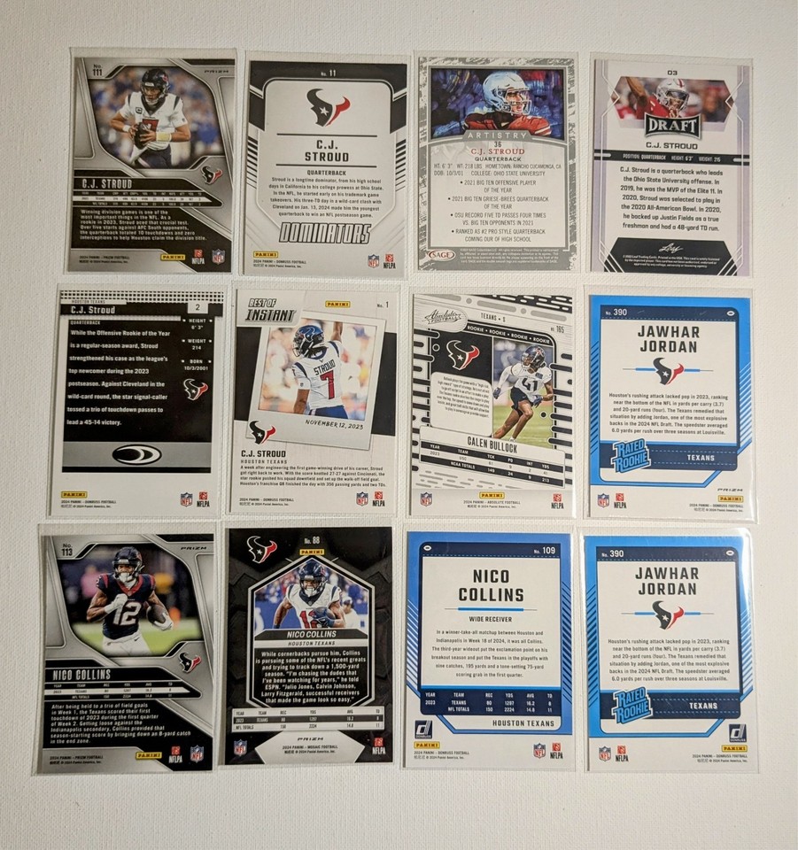 12 Card Houston Texans NFL Card Lot CJ Stroud Calen Bullock Nico ...