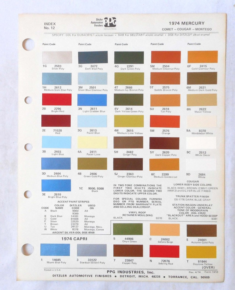 Ppg Automotive Paint Colors Chart