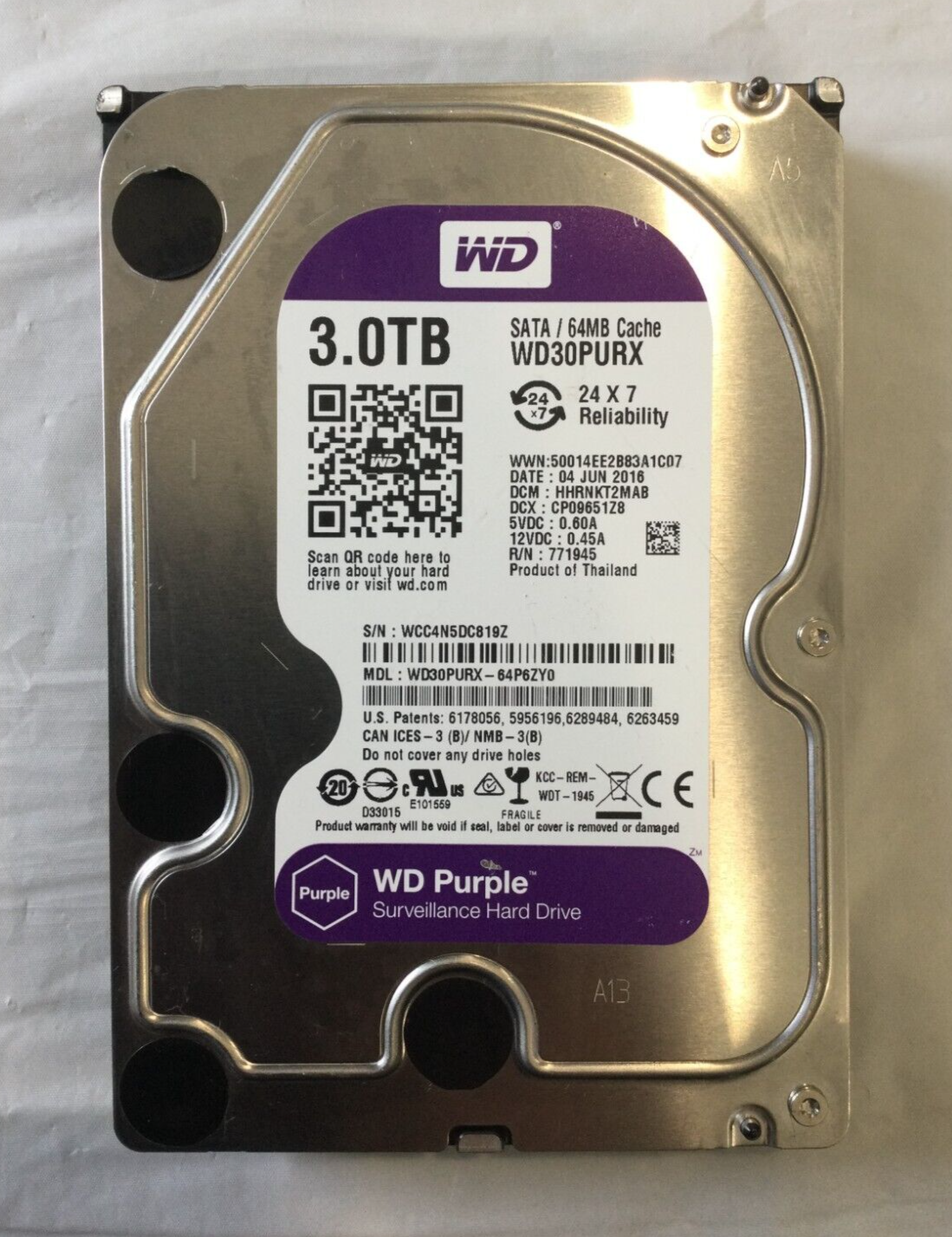 Western Digital Purple WD30PURX 3TB, 5400 RPM, 64MB Cache | eBay