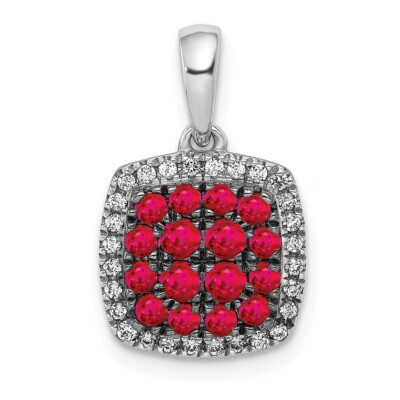 14k 14kt White Gold Diamond & .71 Ruby Square Pendant | eBay