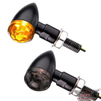 2x Motorrad LED Blinker Bullet schwarz rund Cruiser Custom Chopper vorn ...