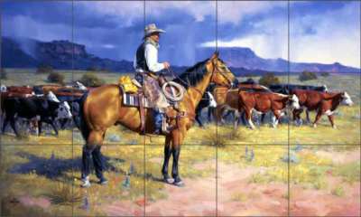 Cowboy Tile Backsplash Jack Sorenson Western Art Ceramic Mural RW-JS034 ...
