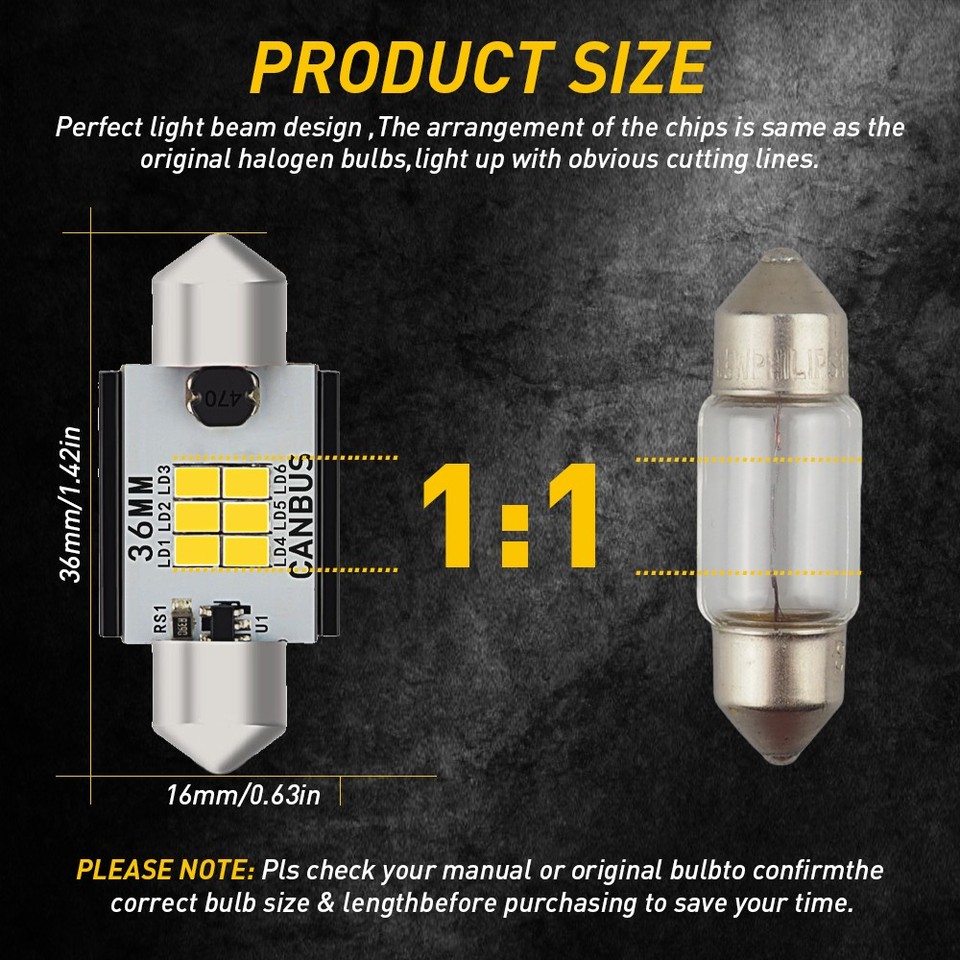 AUX 31MM/36MM/41MM LED Interior Dome Ceiling Read Light Bulb for Honda ...