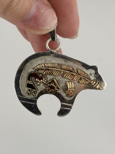 Navajo Randall Begay Signed Sterling Silver & 1/20 12K Gold Filled Bear ...