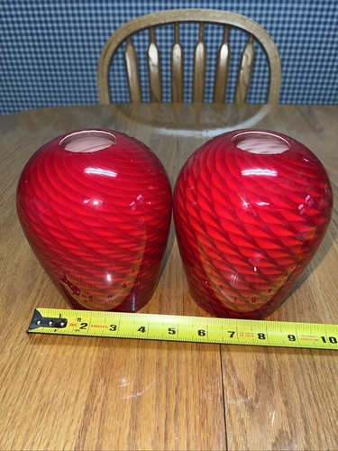 2 MURANO-STYLE HANDBLOWN RED & WHITE GLASS PENDANT LIGHT SHADES~SCALE ...