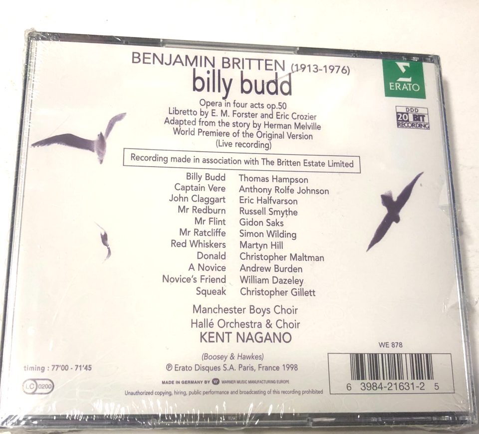 Britten Billy Budd Opera Kent Nagano (2x CD Box 1998) Thomas Hampson ...