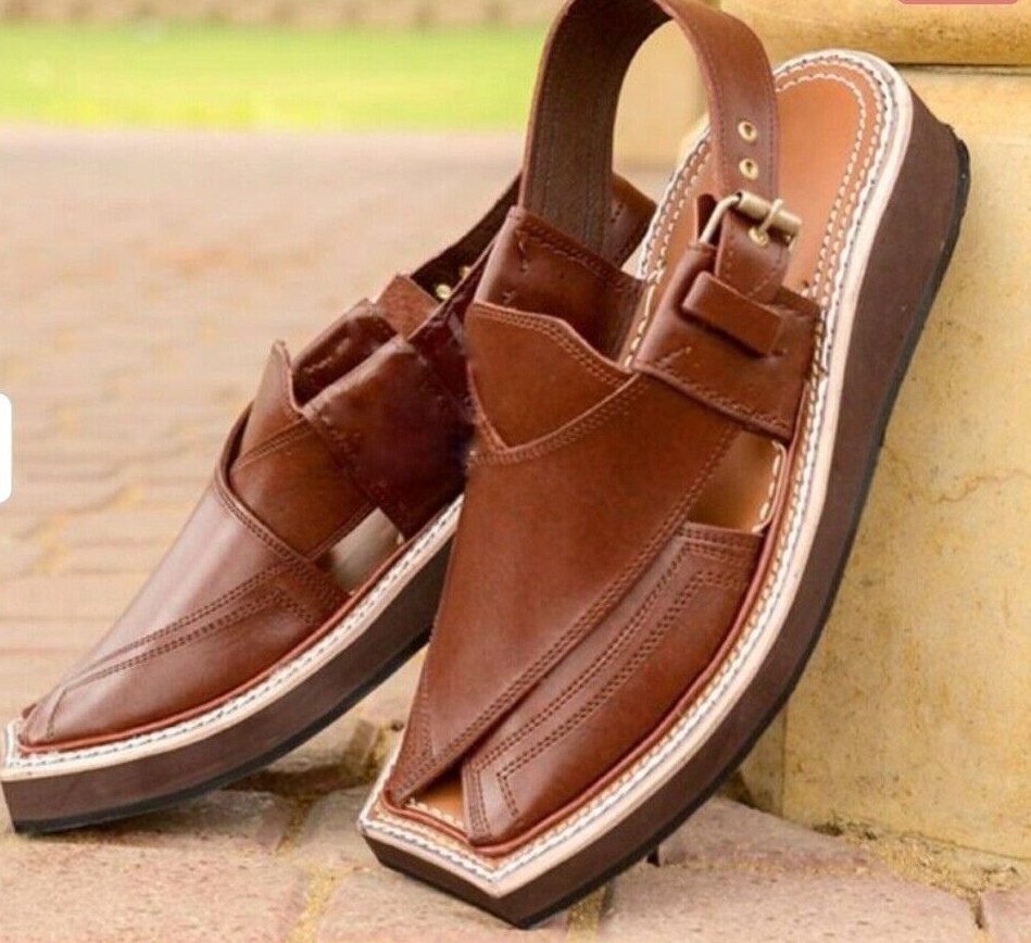 Kaptan Handmade Leather Peshawari Chappal/Sandal UK size 8 to10 Black ...