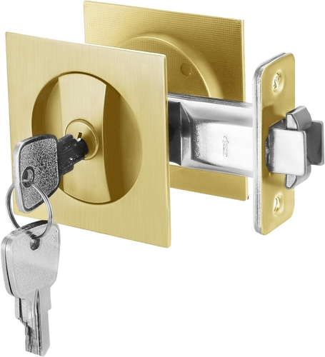 Pocket Door Lock with Key Brushed Gold Pocket Door Hardware Square Door ...