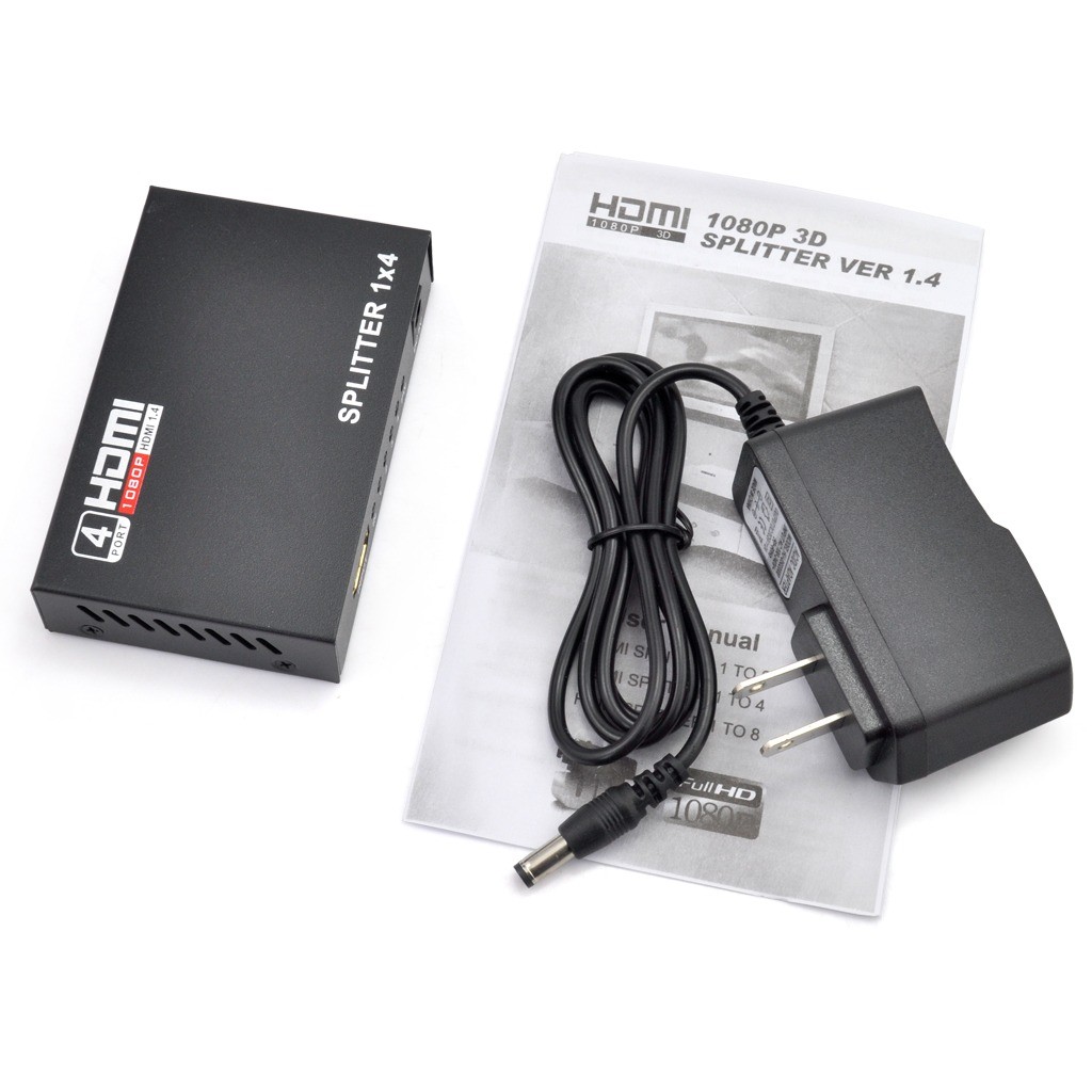 4 Port 1 x 4 HDMI Splitter AV HUB 1080P HD Amplifier HDTV Box + Power ...