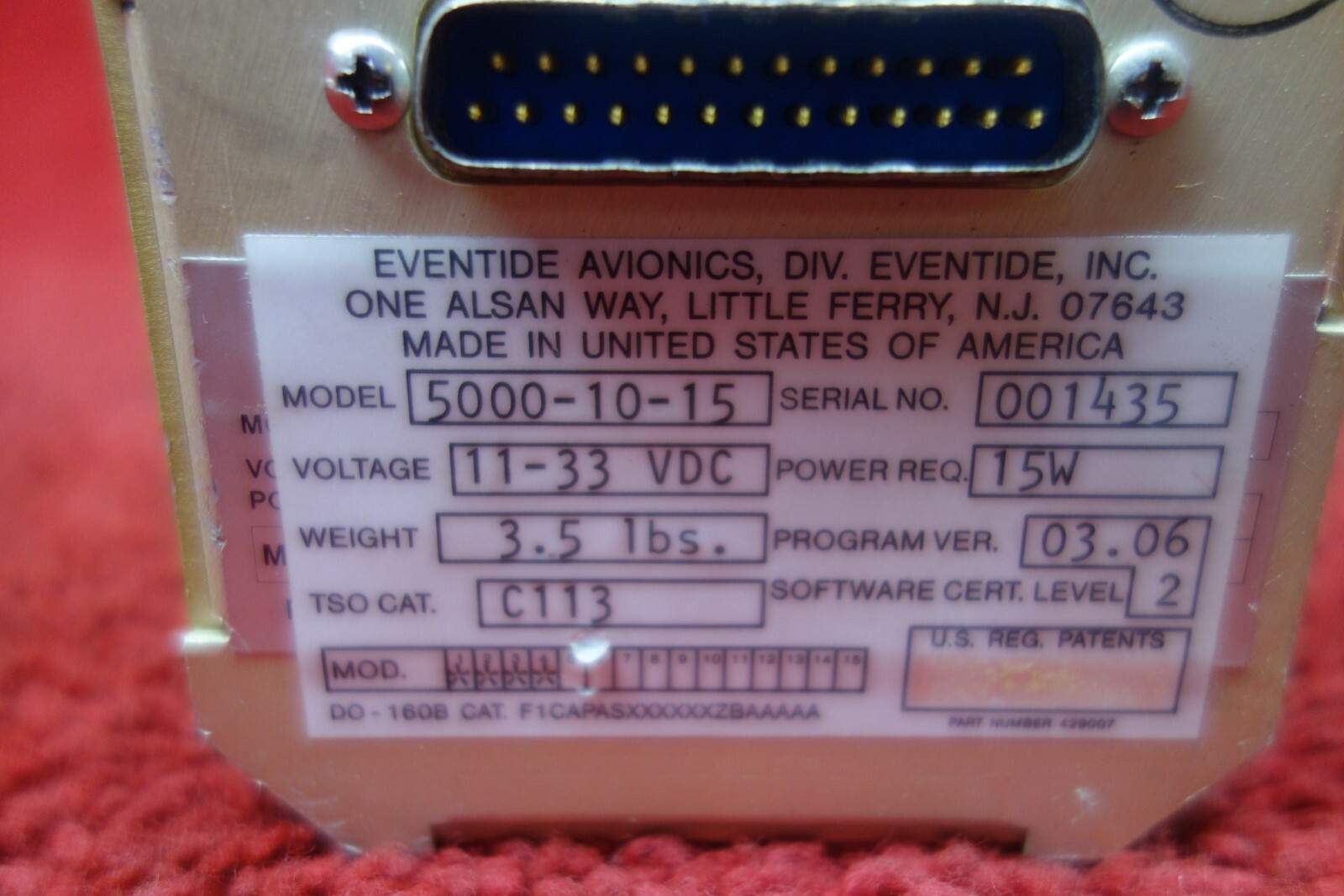 Eventide Avionics ARGUS 5000-10-15 Moving Map Display Indicator 11-33V ...