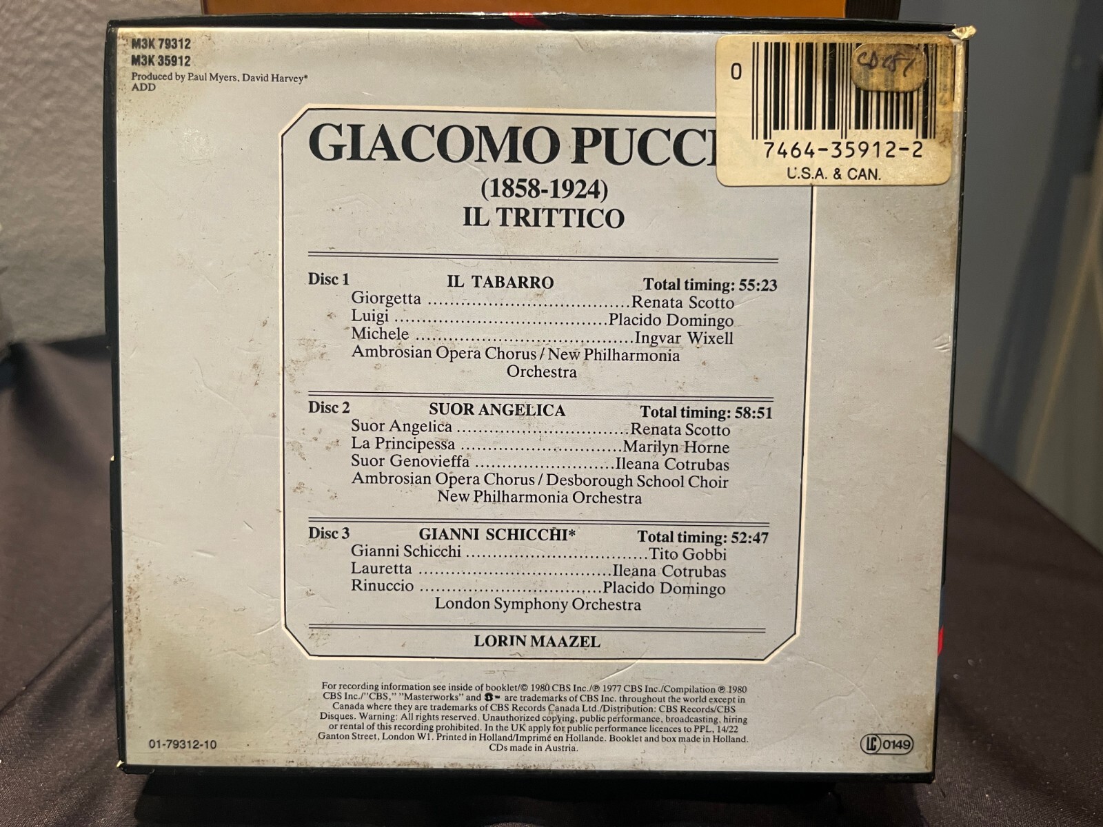Puccini: Il Trittico (CD, Jun-1995, 3 Discs, CBS Records) - Used ...