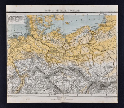 1875 Lange Physical Map - Northern Europe Germany Poland Austria ...