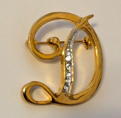VINTAGE CURSIVE LETTER INITIAL "D" RHINESTONE BROOCH PIN | eBay
