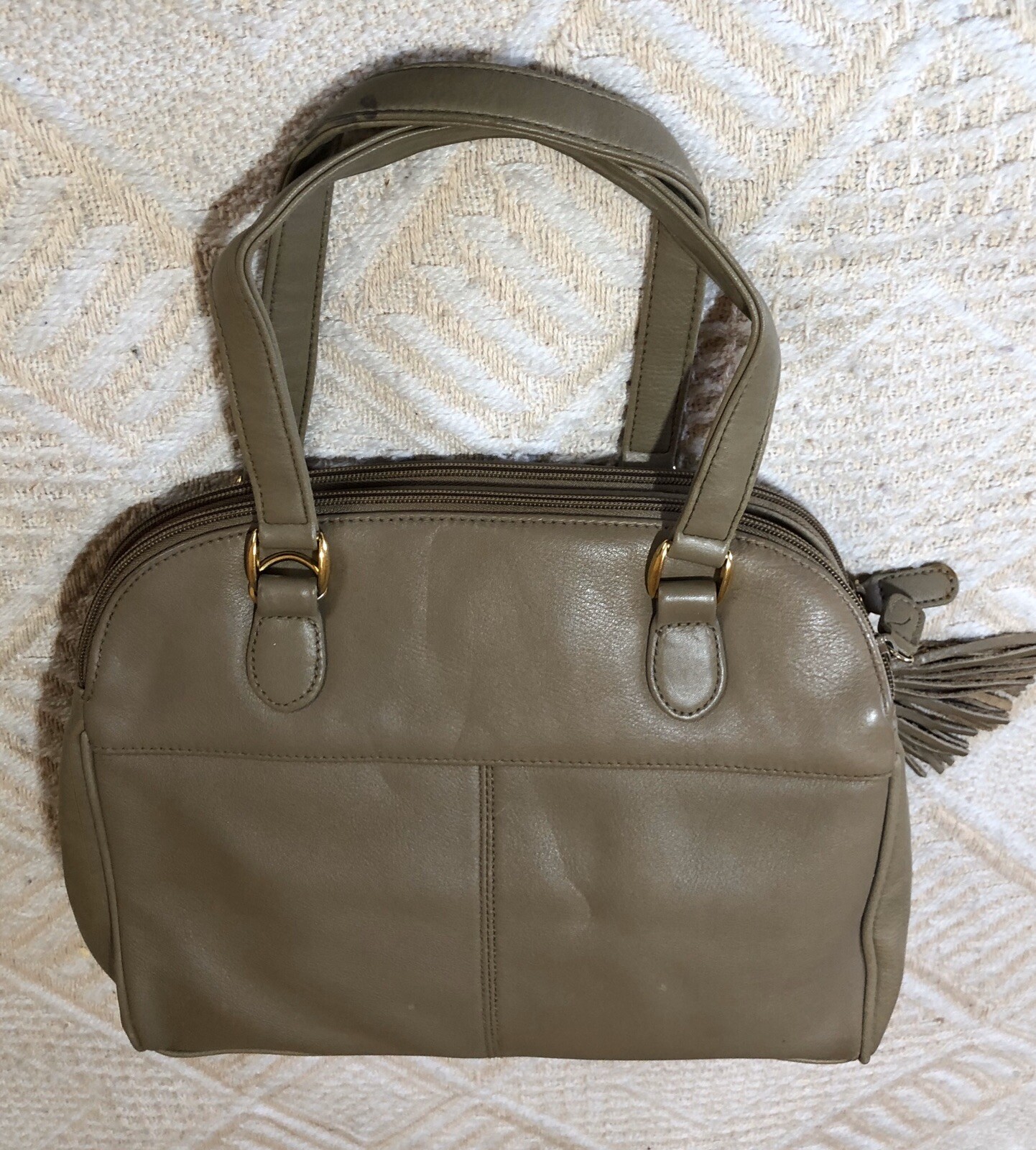 Laura Scott Vtg Grayish Purse Handbag Tote Leather With Tassel | eBay