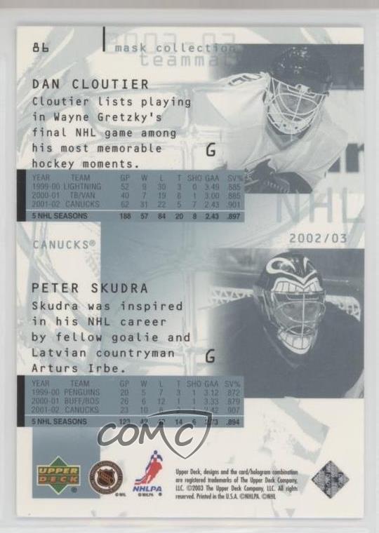2002-03 Upper Deck Mask Collection - UD Promo #86 Dan Cloutier, Peter ...