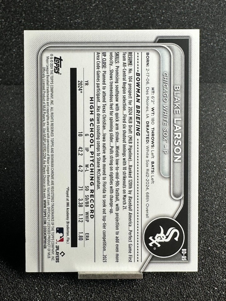 2024 Bowman Draft 1st BLAKE LARSON #BD-85 FREE SHIPPING | eBay