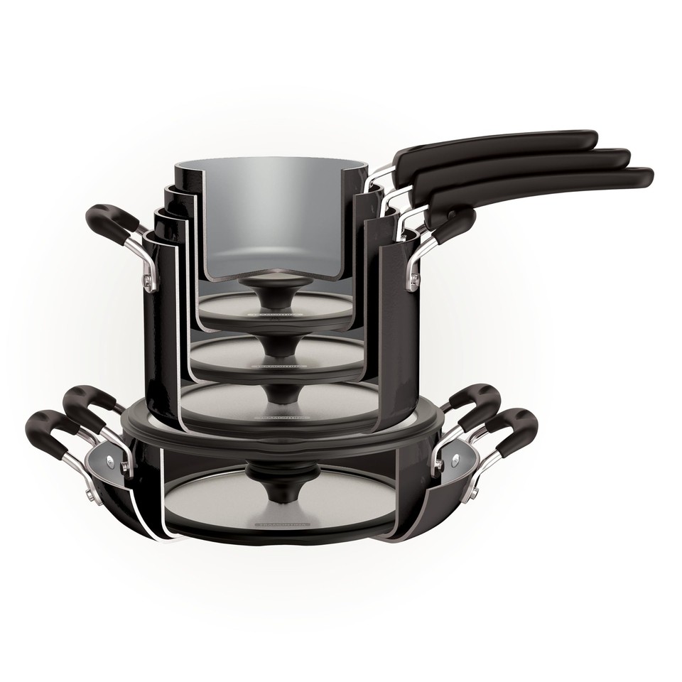 Ceramic Non Stick 11-Piece Nesting Pots and Pans Set with Lids ...