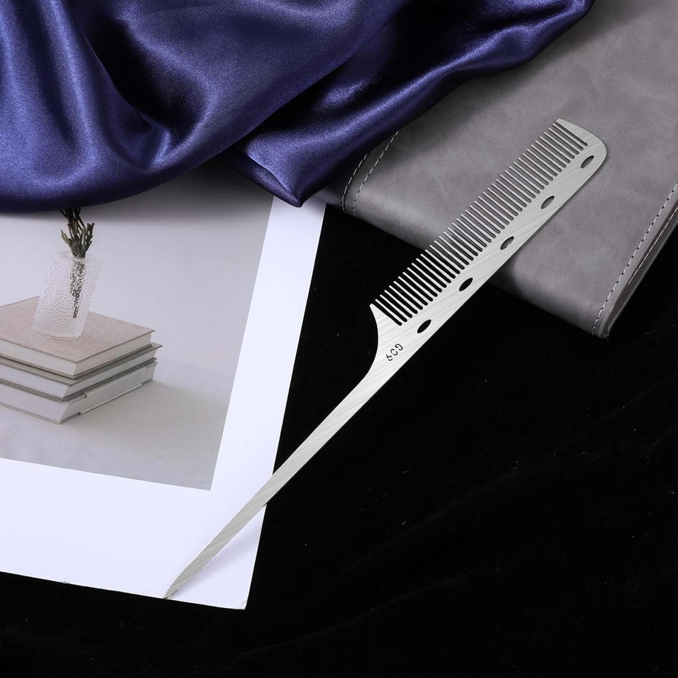 Metal Rat Tail Comb with Pick Stainless Steel Hair Combs Flat Top Fine ...