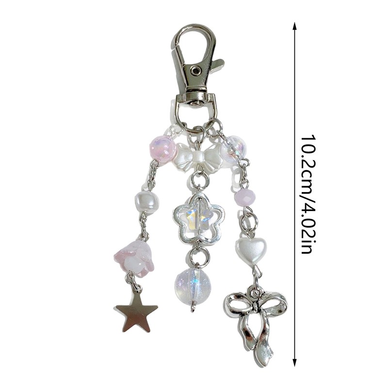 Korean Style Fresh Bow Star Keychain Y2K Sweet Beaded Keyring Bag ...