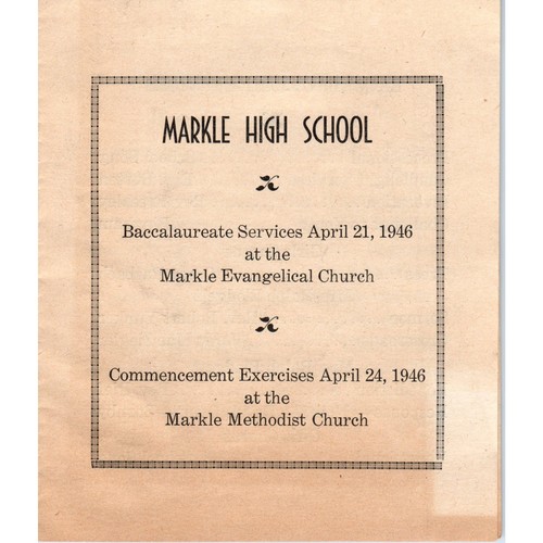 1946 Markle High School Indiana Commencement Invitation Program SF2 | eBay