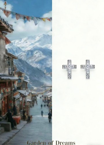 925 Sterling Silver Earrings Set: Cross & Aurora Sugar Cube Studs | eBay