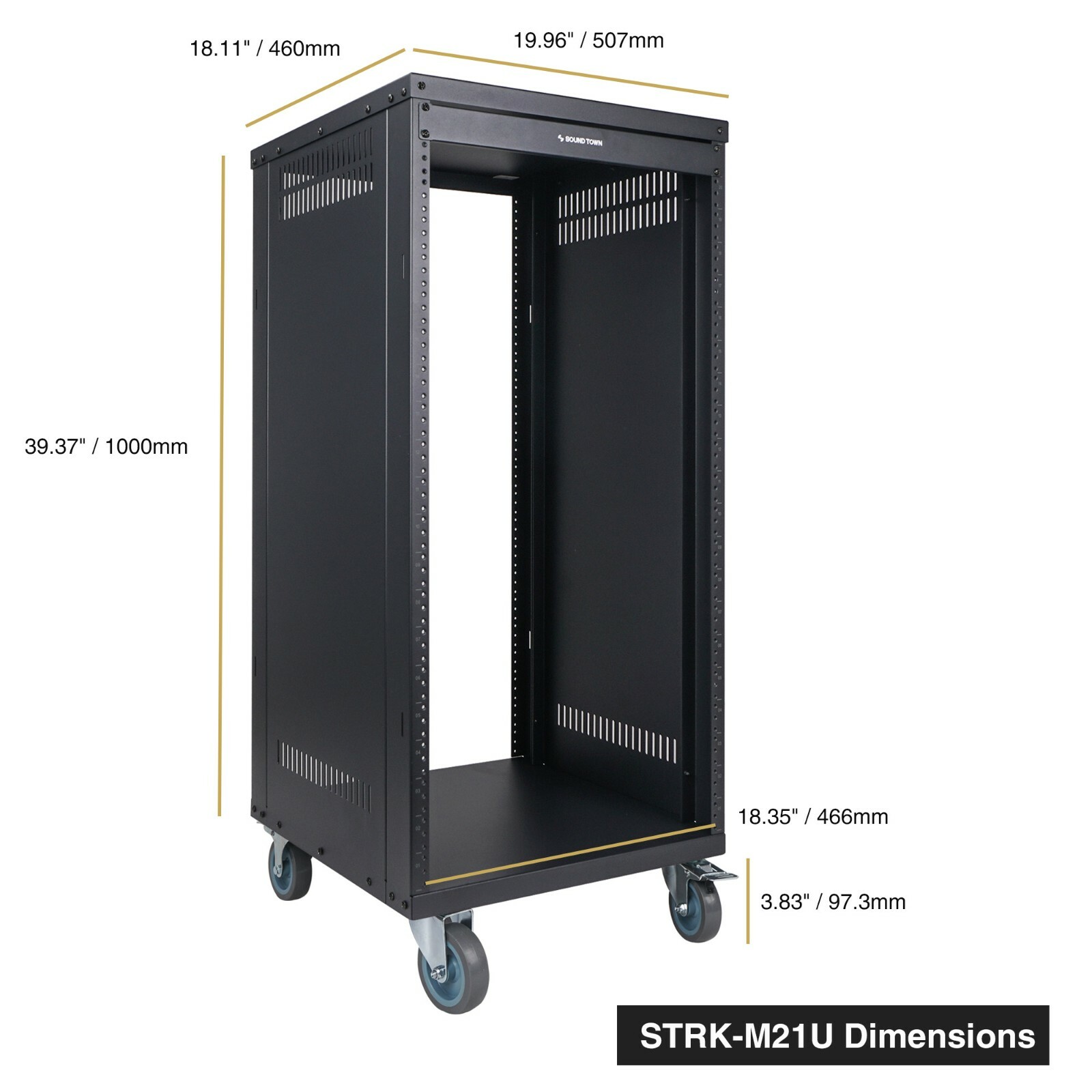 Sound Town 21U Universal Steel Rack, w/ 3" Locking Casters (STRK-M21U ...