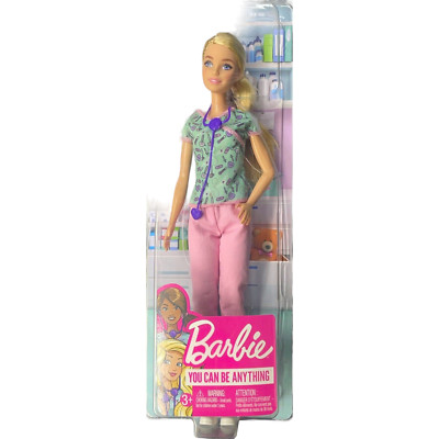 Barbie Nurse Doll in Pink Scrubs Purple Stethoscope You Can Be Anything ...