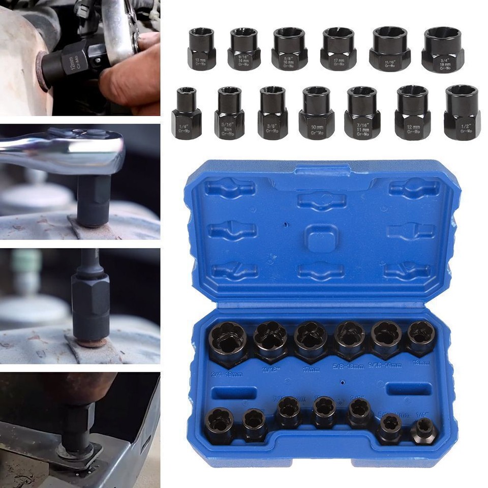 13pcs Impact Damaged Bolt Nut Screw Remover Extractor Set Twist Socket ...