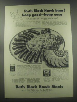 1952 Rath Black Hawk Meats Ad - recipe for Sausages with Spanish Eggs ...
