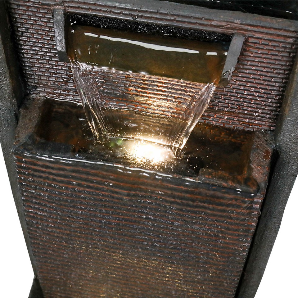 39.3"H Sleek Water Fountain with LED Light for Garden Decor, Resin ...