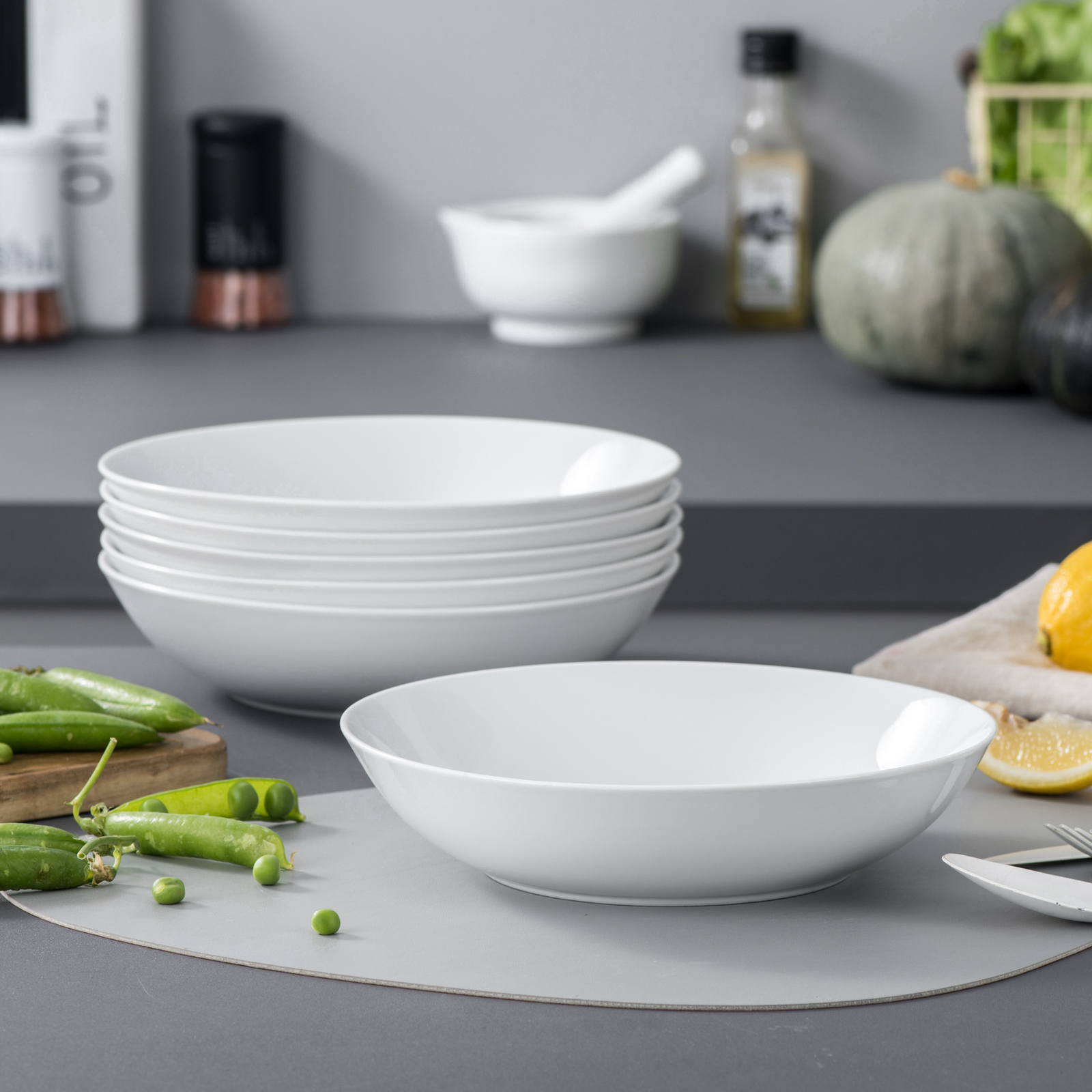 MALACASA 8" / 9" / 10" Porcelain Pasta Bowl Salad Pasta Bowl White Soup ...