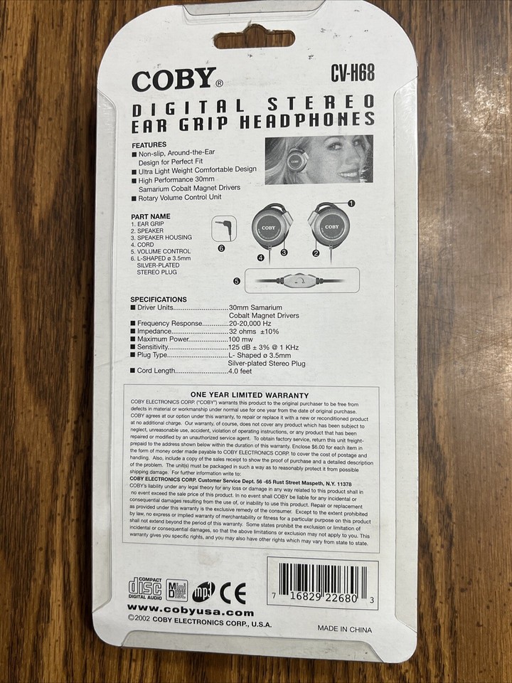 Coby Digital Stereo Ear Grip Headphones Vintage New Old Stock CV-H68 | eBay