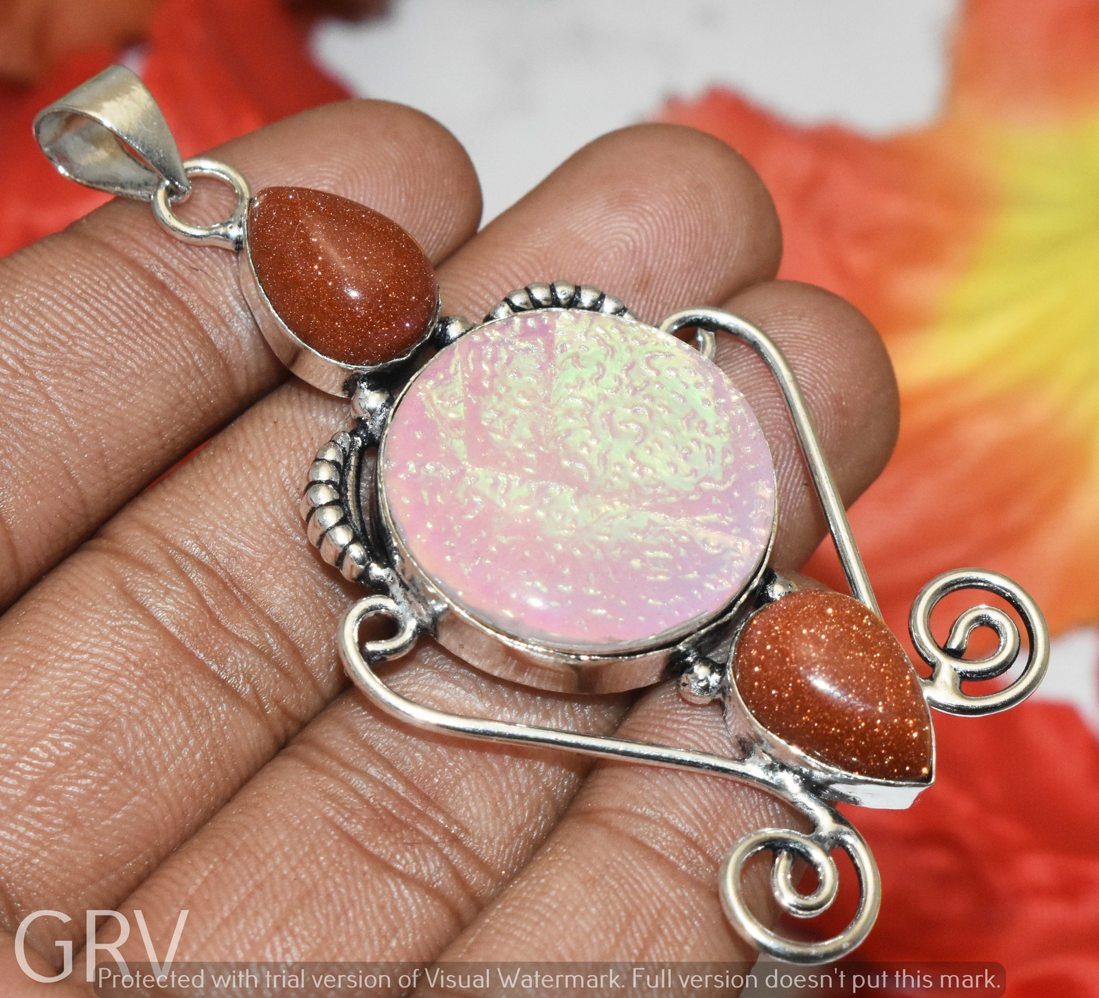 Pink Australian Triplet Opal & Goldstone Gemstone Pendant U303-A104 | eBay