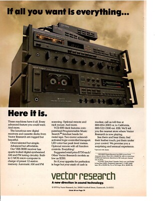 Vector Research VRX-9000 Receiver & VCX-600 Cassette ad - High Fidelity ...