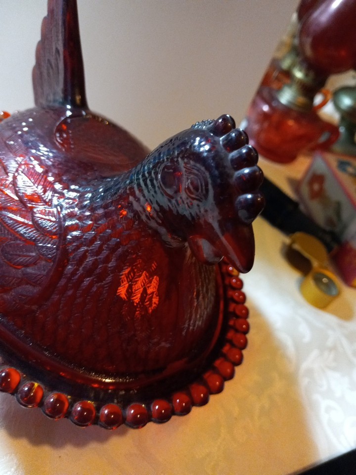 Indiana Glass Vintage Red Decorated Hen On Nest Some Flaking Look At ...