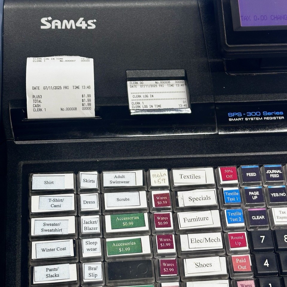 SAM4S SPS-300 Series SPS-345 Retail Cash Register + Keys & Thermal ...