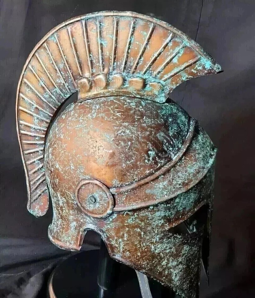 Medieval Greek Corinthian Helmet With Metal Plume & Wooden Stand ...