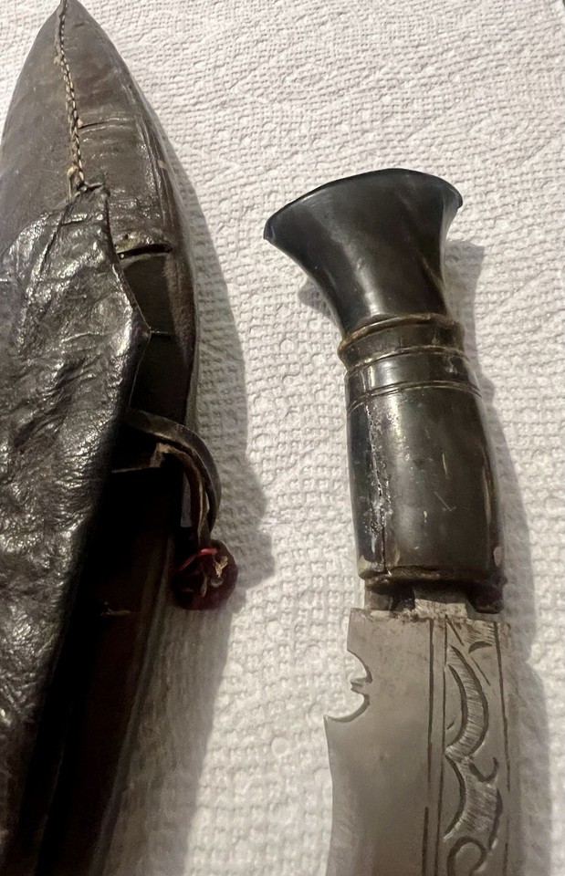 Antique Nepalese India Kukri With Horn Handle Scabbard, Karda ...