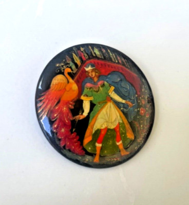 Vintage Palekh Russian Lacquer Hand Painted Brooch Fairytale Ivan & The ...