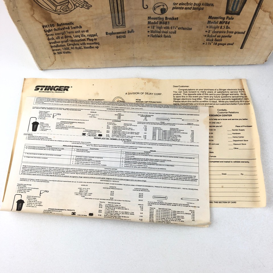 Vtg Stinger UV40 Bug Zapper Electronic Insect Control 1 Acre Working ...