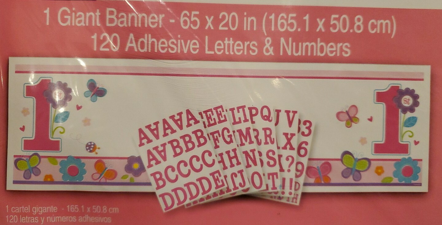 Personalized Giant Banner Kit - PINK 1ST BIRTHDAY - Over 5 ft wide ...