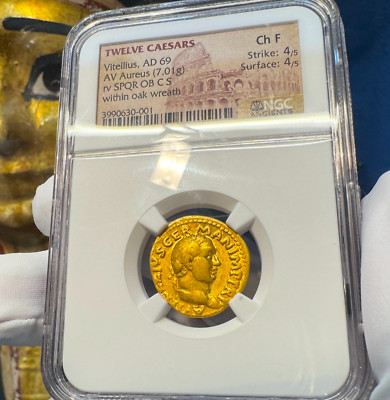 ROMAN EMPIRE "VITELLIUS" AUREUS 68-69AD NGC F ANCIENT GOLD COINS CAESAR ...