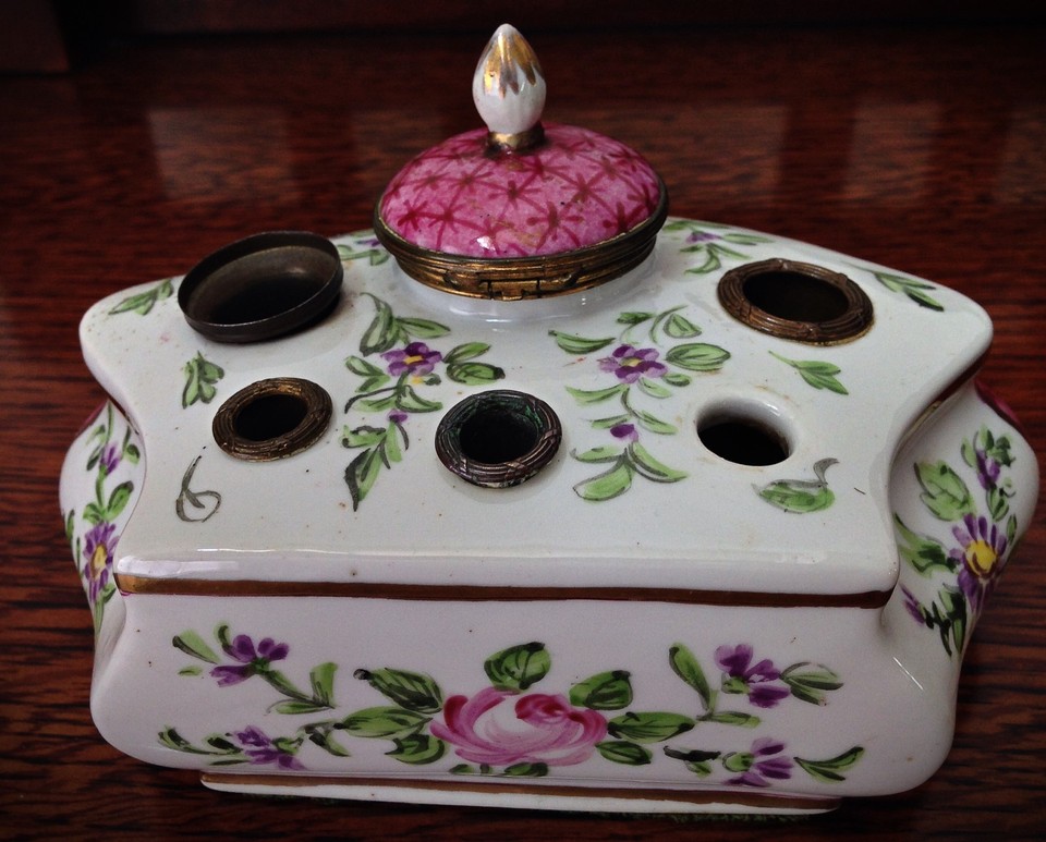 Antique French Hand Painted Porcelain Inkwell | eBay