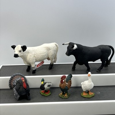 Schleich Farm Farmyard Animal Figures Bundle Cow Bull Duck Chicken ...