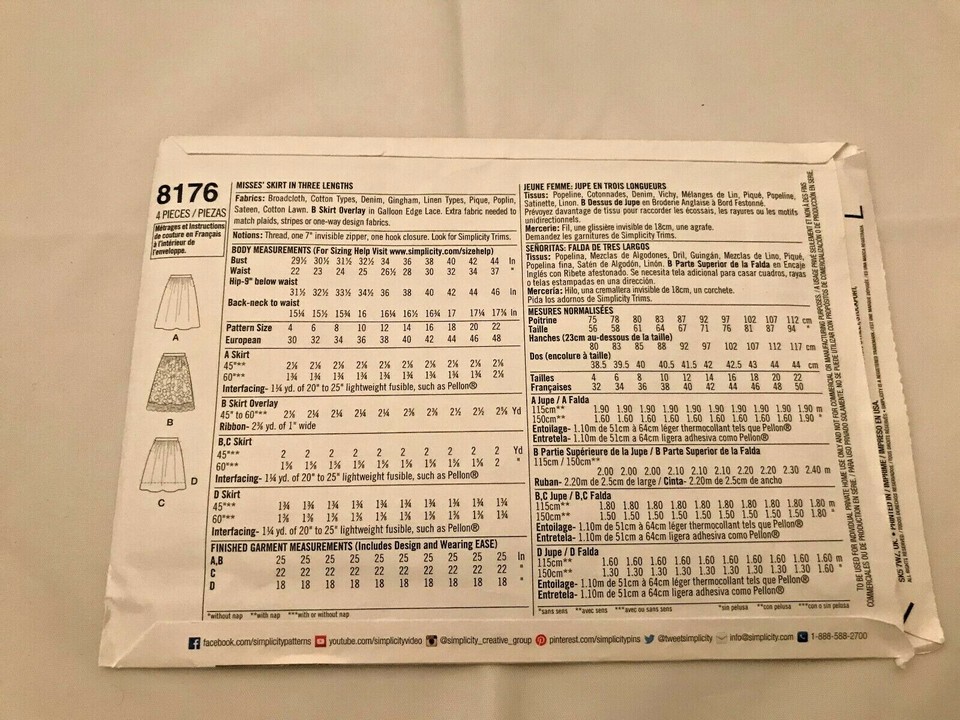 Simplicity 8176 Skirt Pattern Uncut | eBay