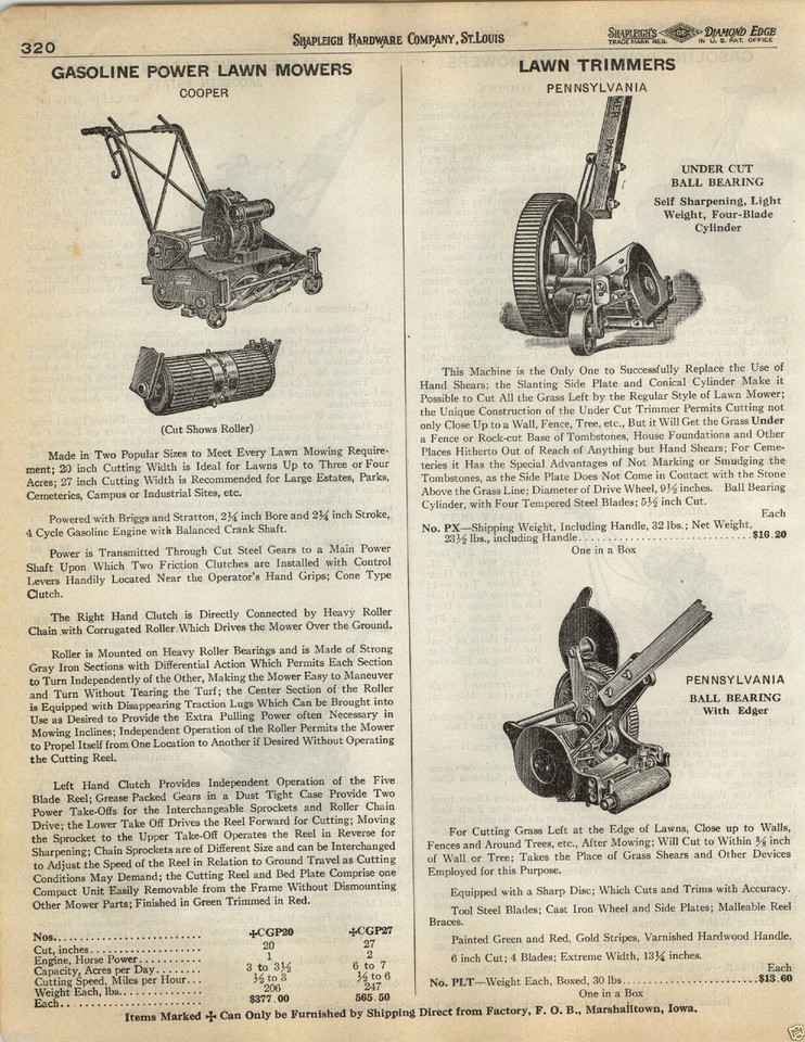 1935 PAPER AD Jacobsen Estate Power Lawn Mower Cooper Gas Gasoline ...