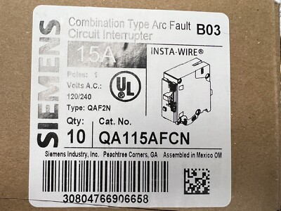 QA115AFCN Siemens 15 Amp 120V Combination Arc Fault Insta Wire Circuit ...