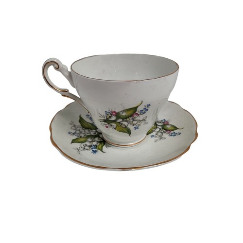 VINTAGE REGENCY LILY OF THE VALLEY RIBBON BOW ENGLAND CUP & SAUCER ...